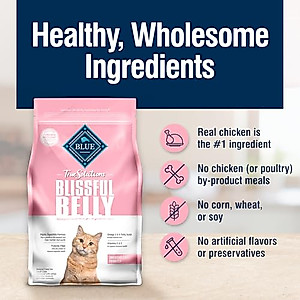 Blue Buffalo True Solutions Blissful Belly Digestive Care Natural Dry Food for Adult Cats, Chicken, 3.5-lb Bag