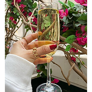 POTESSA Chain Link Rings for Women 18K Gold Plated Dainty Trendy Cuban Link Ring