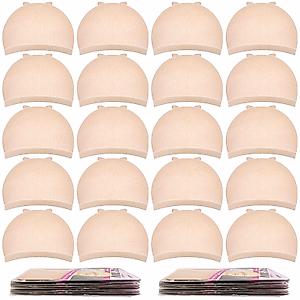 MORGLES 20 Pcs Wig Cap Beige, Stretchy Nylon Wig Caps for Women