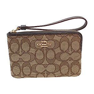 Coach F58033 Signature Corner Zip Wristlet Khaki/Brown
