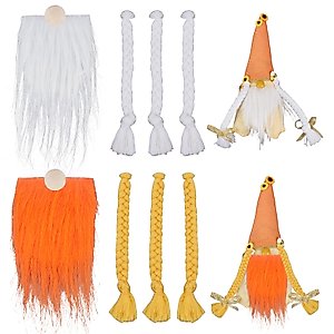 GORGECRAFT 14 Pieces Gnome Beard Faux Fur Gnome Beards Cotton Pigtail Dwarf Beard Kit Faux Fur Beard Hair Set for DIY Handmade Sewing Craft Easter Christmas Party Supplies, 2 Colors