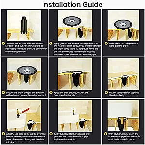 Upgrade Freestanding Bathtub Drain,Freestanding Tub Drain Rough-in Kit,Easy Freestanding Bathtub Drain Mounting Kit with ABS Plastic Adapter and Brass Liner