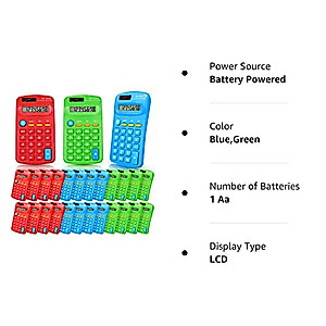 30 Pack Pocket Calculator Small Battery Powered Calculator Bulk Mini Size 4 Function Calculator Hand Held Basic Calculator for Students Kids School Home Office (Green, Red, Blue)