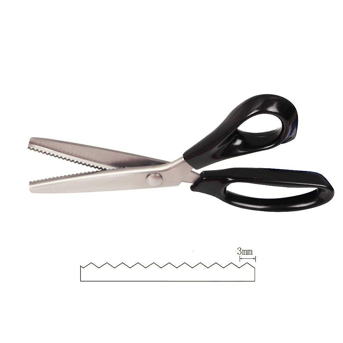 Professional Pinking Shears, Comfort Grip Handle Stainless Steel Dressmaking Scissors Sewing Art Craft Cut Tool, Serrated and Scalloped Blade Cutting Scissor for Fabric Decoration (Serrated 3mm)