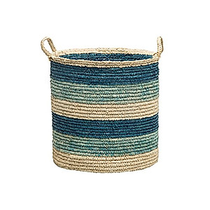 KOUBOO 1060111 Round Sisal Storge Basket with Handles, Teal & Navy Blue