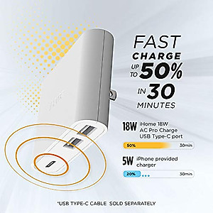 iHome 3-Port (1 USB C, 2X USB A) Fast Charger, MagSafe Compatible for iPhone 12, 12 Pro, 12 Pro Max, 12 Mini, SE2, 11, 11 Pro, 11 Pro Max, XR, X/Xs, iPad Pro- Foldable Prongs, Compact Power Delivery