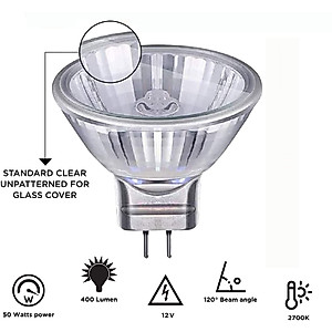 MR16 GU5.3 Halogen Light Bulbs (10 Pack) 20W 12V 3000k Warm White Spotlight Precision Halogen Reflector Fiber Optic Light Bulb 12V 20W for Landscape Light,School,Family,Tunnel Light