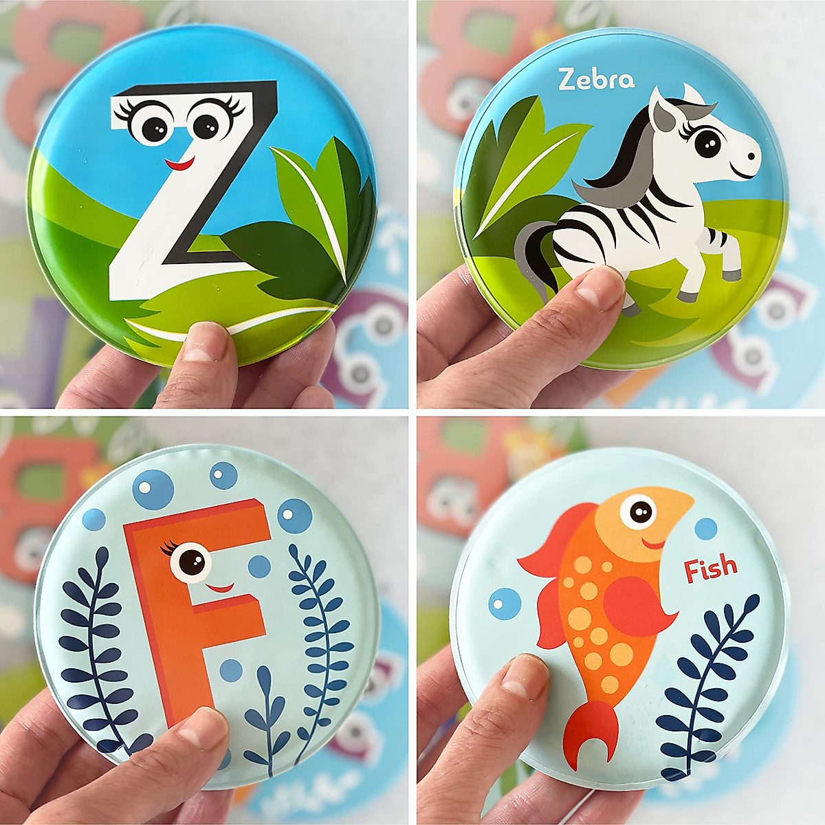 Floating Animals & Alphabet Flash Cards for Bathtub - Preschool Learning Toddler Flash Cards - Educational Bath Toys for 18 Months+ (Set of 26)