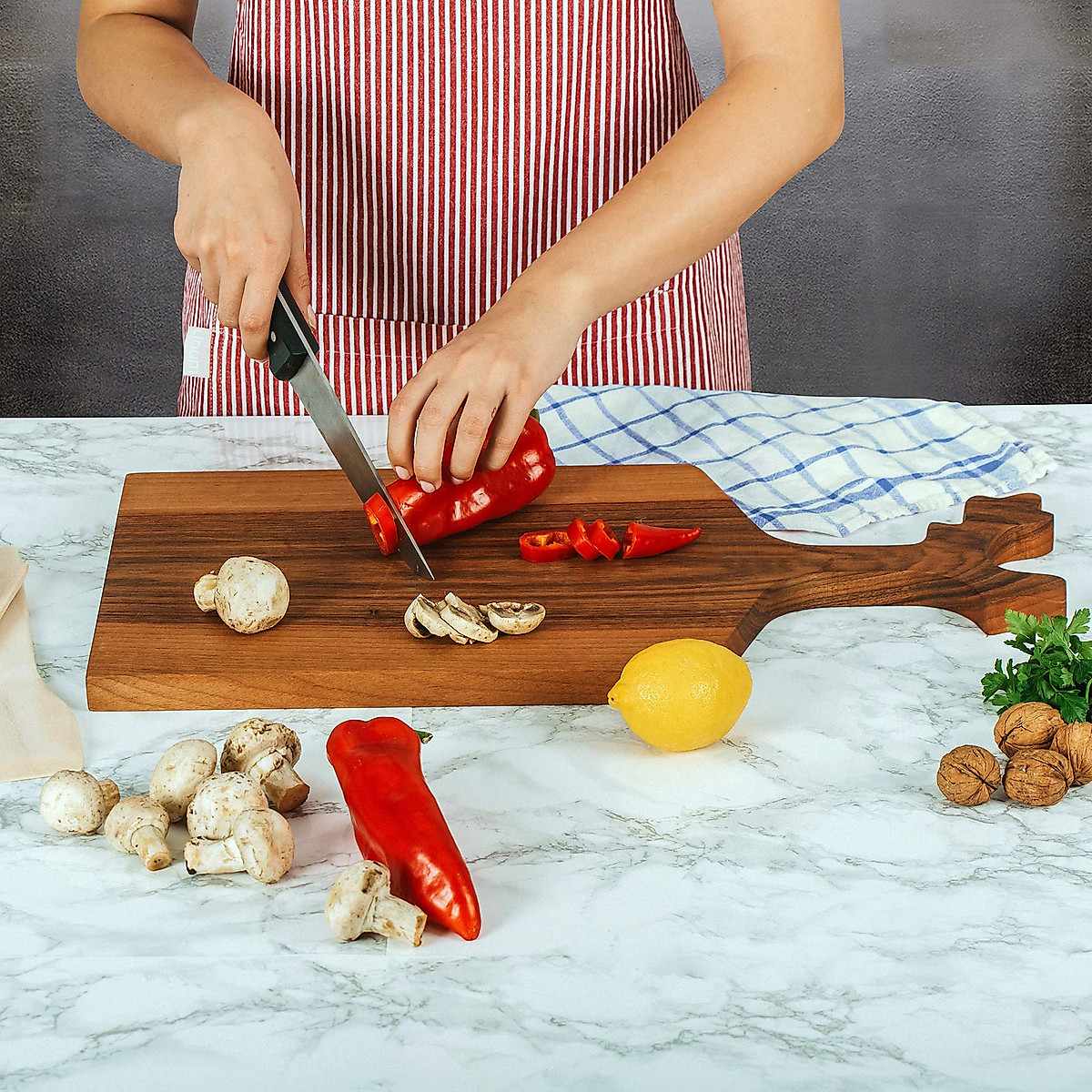 TeakCraft Walnut Cutting Board, Single Piece Wood, Chopping Board, Knife Friendly, Reversible, Cheese Board, The Opus (22x11x1inch)
