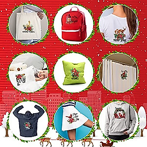 12 Sheets Christmas Iron on Transfers for T-Shirts Cardinal Iron on Decals Poinsettia Elk Candles Letter Tree Pattern Applique Stickers Wreath Heat Transfer Paper Stickers for DIY Xmas Clothing