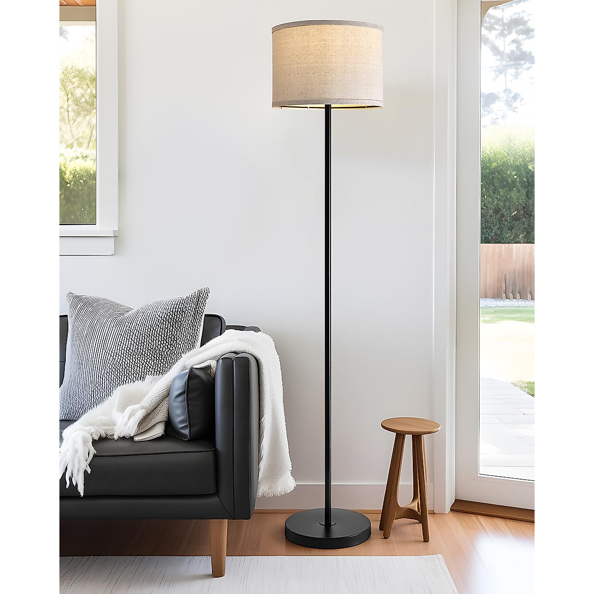 Oneach 61" Farmhouse Industrial Floor Lamp for Living Room Standing Floor Lamp Rustic Floor Lamps for Living Room Bedroom Tall Lamps with Rotary Switch for Bedroom with Natural Linen Lamp Shade