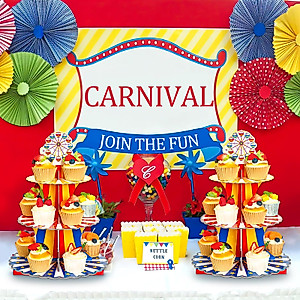 UPINS Carnival Theme Cupcake Stand,Carnival Theme Party Decorations Circus Theme 3 Tier Cupcake Stand Circus Cardboard Cupcake Holder Tower for Carnival Circus Theme Birthday Party Favors Supplies