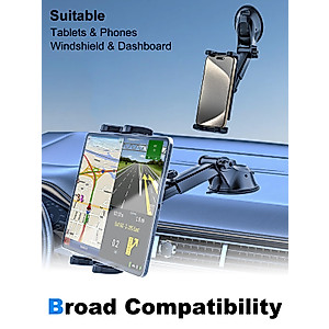 Kolasels Car Dashboard Windshield Tablet Mount for 4-13" iPad & Phone, Telescopic arm Suction Cup Truck Dash Window Tablet Holder for iPad Pro 12.9 11 10.5 9.7, iPad Air Mini, Samsung Tabs, iPhone etc