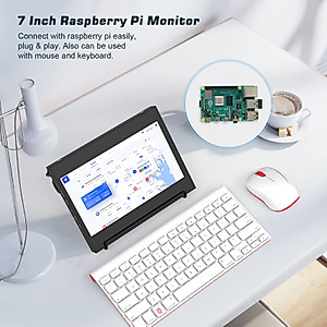 APROTII RasPi Touchscreen Monitor, 1024X600 7" IPS RasPi Screen with Case, Capacitive Touch Screen Display USB/HDMI for PC Phones RasPi 4B 3B+ 3B 3A+ 2B B+ (with Stand)