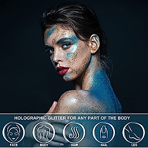 Holographic Face Glitter Gel Body Shimmer Makeup for for Hair, Face, Clavicle, Arm, Nail, Eyeshadow, Long Lasting Waterproof Mermaid Sequins Party Glitter for Rave Festival, 1.35oz (Illusion Purple#3)
