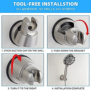 iFealClear Suction Cup Shower Head Holder, Vacuum Suction Handheld Shower Holder Bracket, Removable Wall Mount Holder with Vacuum Suction Cup for Bathroom, No Shower Head Adjustment, Brushed Nickel