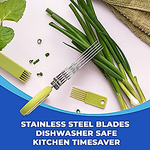 Jenaluca Herb Scissors with 5 Blades and Safety Cover - Cut, Chop & Mince Fresh Herbs & Leafy Greens - Stainless Steel Kitchen Shears with Cleaning Comb - Cool Kitchen Gadgets (Green)