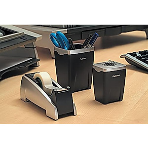 Fellowes 8032701 Office Suites Desktop Tape Dispenser, 1-Inch Core, Plastic, Heavy Base, Black/Silver