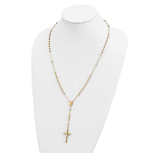 Diamond2Deal 14k Yellow Gold Diamond-cut 4mm Beaded Semi-solid Rosary 24 inch Necklace