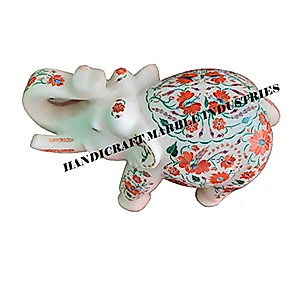 8" Inch White Marble Elephant, White Marble Inlay Elephant, Elephant Figurine, Marble Stone Elephant, Coral Stone Inlay, Elephants Disney Plus, Elephant Island, Virtual White Elephant