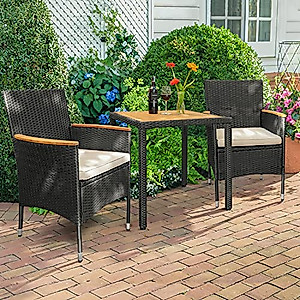 Greesum 3 Piece Patio Furniture Outdoor Dining Wicker Table & Chairs, Beige