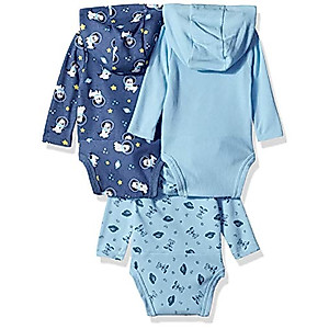 Hanes, Ultimate Flexy Hoodie Long Sleeve Bodysuit, Babies and Toddlers, 3-Pack, Sky, 18-24 Months