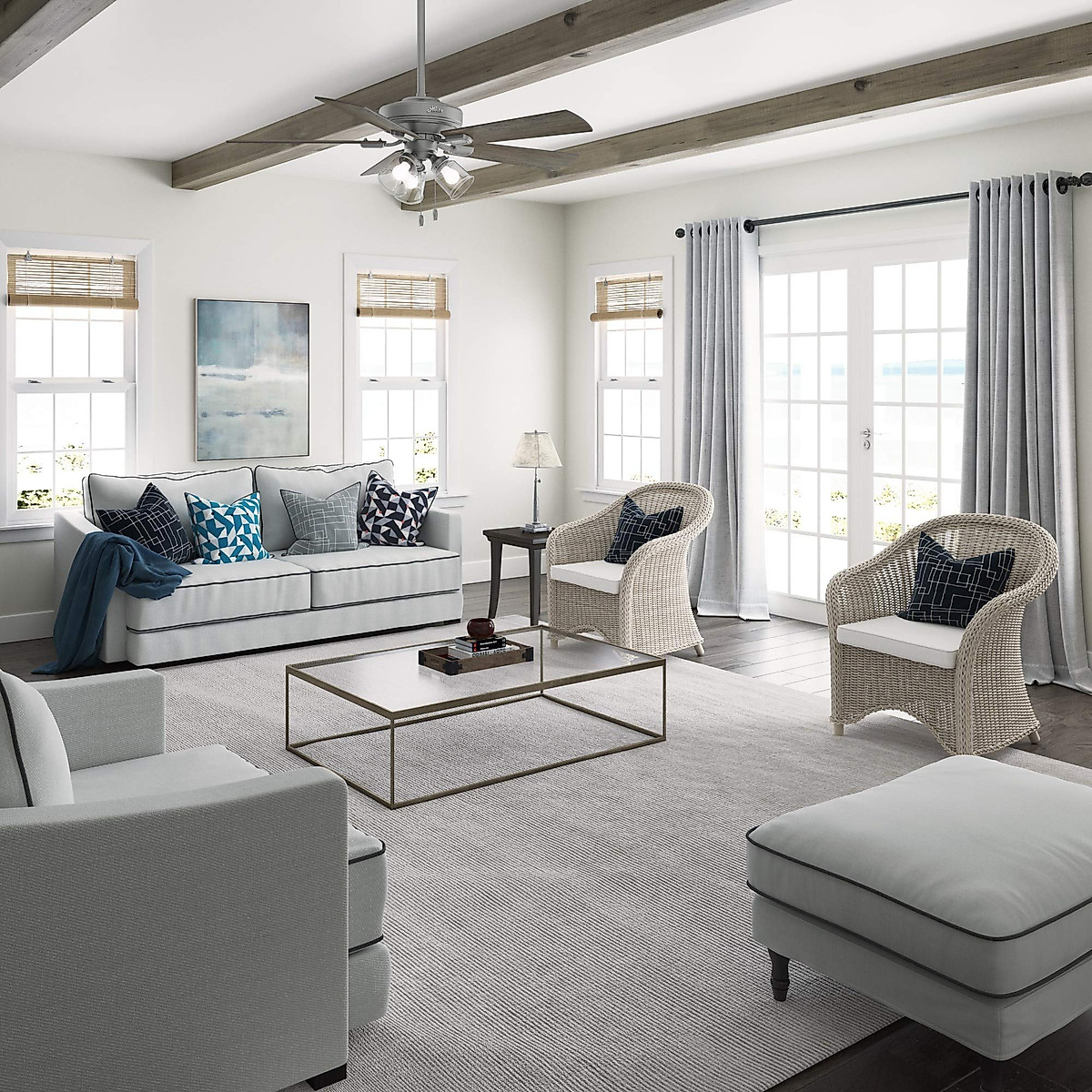 Hunter Fan Company 51019 Crestfield Indoor Ceiling Fan with LED Light and Pull Chain Control, 52", Matte Silver Finish