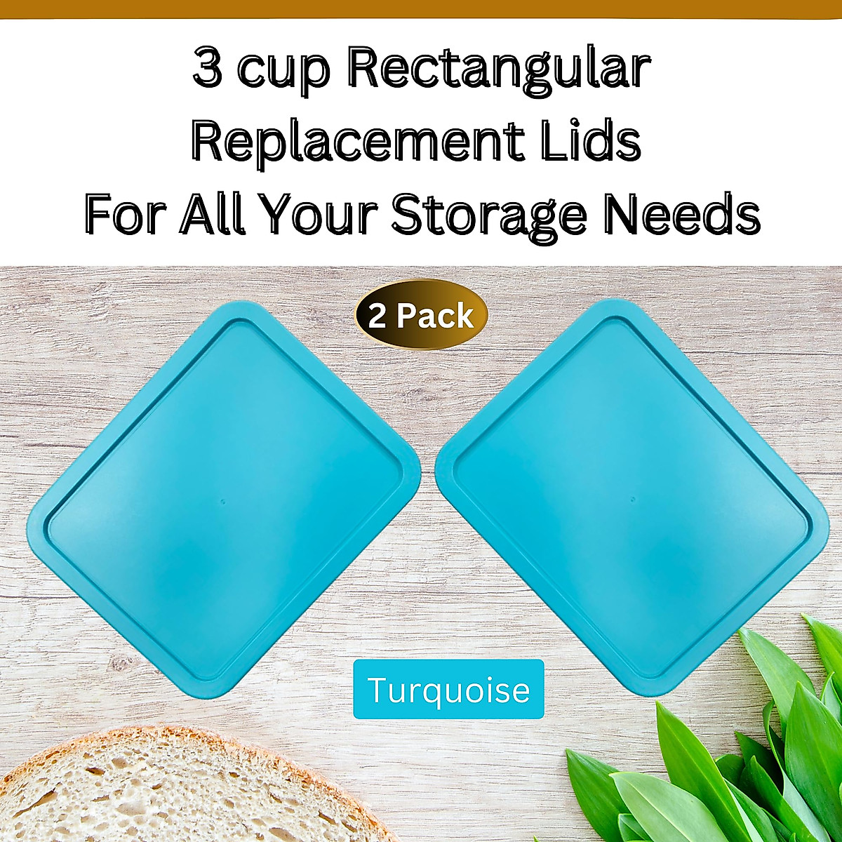 Klareware 3 cup Rectangle Plastic Food Storage Replacement Lids Covers for Klareware and Pyrex 7210-PC Glass Bowls (Container not Included) (2 Pack - Turquoise)