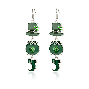 St. Patrick's Day Earrings for Women Shamrock Dangle Earrings Multi Green Silver Plated 4-Leaf Clover Gifts Holiday Party Decorations Accessories