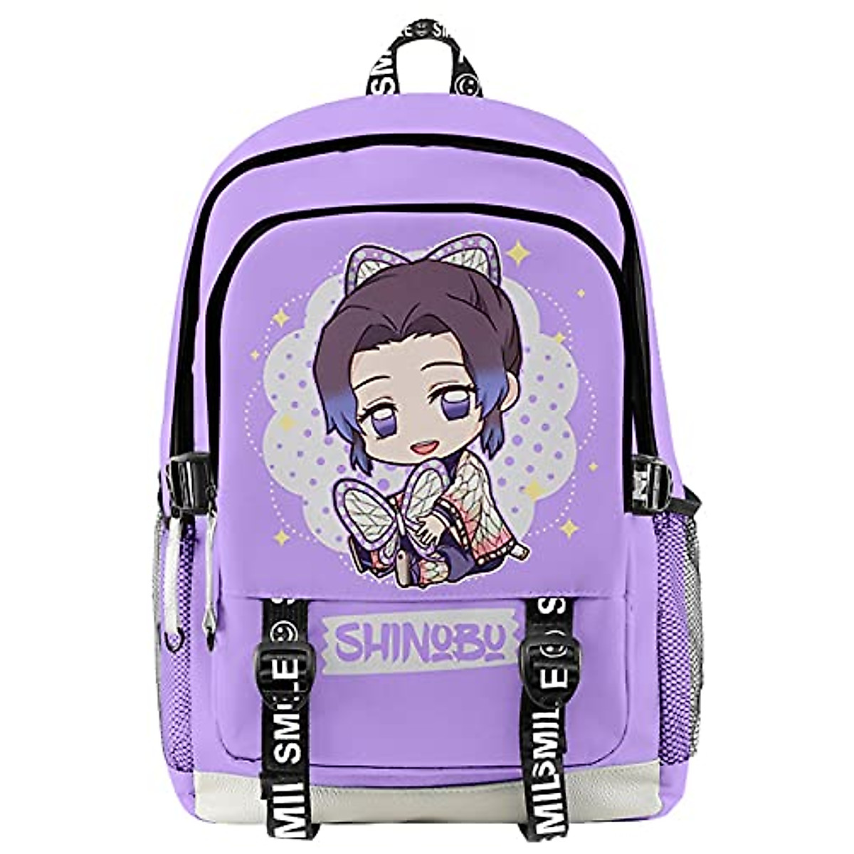 HANDAFA Anime Nezuko Print Bag Large Capacity Backpack Manga Cosplay Daypack(Purple Shinobu)