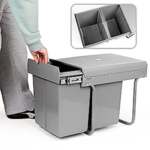 TANYOYO 40 Quarts Double Sliding Trash Can Under Cabinet Kitchen Sliding Out Under Counter Waste Bin Kitchen Pull Out Recycling Bin Dual Waste Containers Under Sink Waste sorter Fixable Base