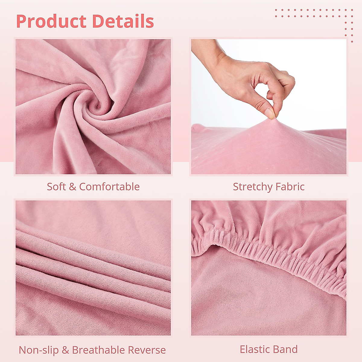 2 PCS Stretchy Chair Cover, Pink Velvet Chair Cover, Removable Dining Chair Slipcover, Washable Chair Protector, Universal Chair Cover for Dining Rooms, Living Rooms, Cafes, Restaurants, Hotels