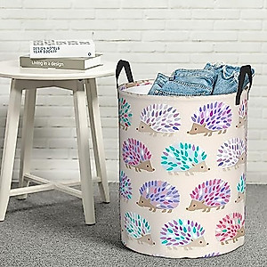 Hedgehog Polkadot Laundry Basket Protable Circular Laundry Hamper Storage Bin Organizer With Handles For Bathroom,Bedroom Clothes