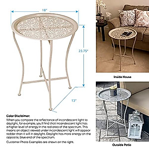 Atlantic Daisy Tray Table, Heavy-Duty Metal Construction, UV-Coated for Outdoor Use, Foldable Stand with Removable Daisy Pattern Top Tray, PN 82050198 in Stone