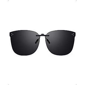 Xfeel Black Polarized Clip On Sunglasses Over Prescription Glasses for Women Men, Fit Over Eyeglasses Trendy Shades