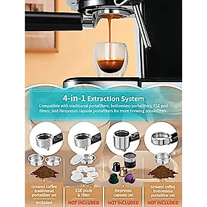 Gevi Espresso Machine 15 Bar Pump Pressure, Cappuccino Coffee Maker with Milk Foaming Steam Wand for Latte, Mocha, Cappuccino, 1.5L Water Tank （Tibetan Black）