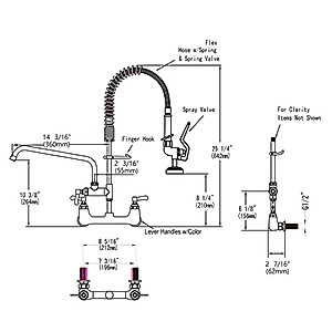 IMLEZON Commercial Wall Mount Kitchen Sink Faucets Brass Constructed Polished Chrome Pre-Rinse Device 25" Height 8" Center with Coilded Spring Pull Down Sprayer and 12" Add-on Spout