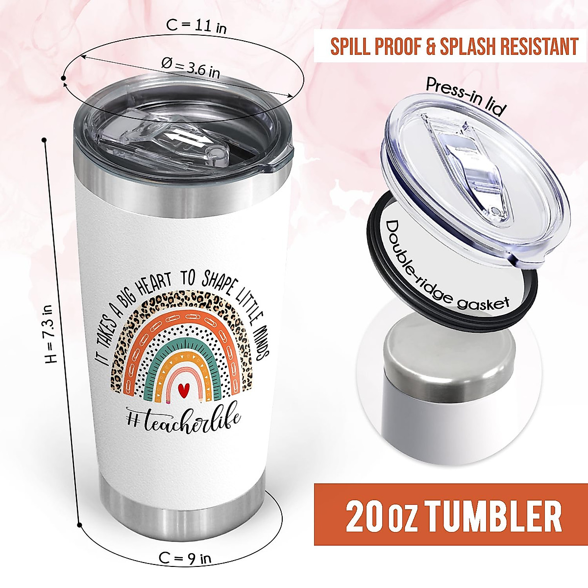 OASSIE Teacher Appreciation Gifts For Women - 20 Oz Stainless Steel Insulated Coffee Tumbler With Lid - Teachers Day Graduation Back To School Thank You Birthday Gifts For Women Teacher Coworkers