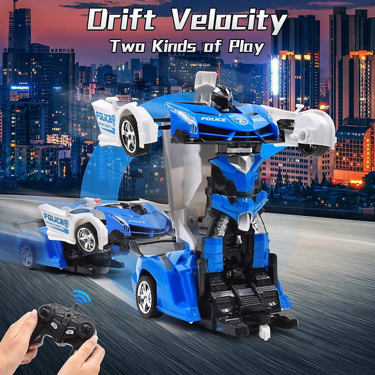 Zosam Remote Control Car, Deformation Robot Police Car, One Button Deformation & 360 Speed Drifting, Toy for 4-13 Yrs Old Kid RC Vehicle，Best for Boys (Police White)