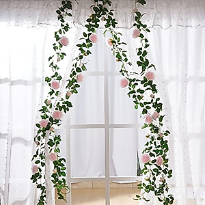 MARTINE MALL 2 Pcs 13.2Ft Artificial Pink Rose Garland, Fake Rose Vine Floral Garland for Wedding Party, Garden, Home, Table, Wall Decor