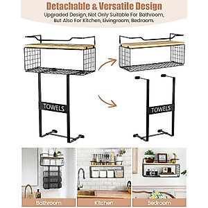 Towel Racks for Bathroom Wall Mounted - Bath Wall Towel Holder Set Above Toilet Storage, Rolled Towel Shelf Organizer for Small Bathroom, Wood Vertical Towel Rack for Bathroom Wall Decor