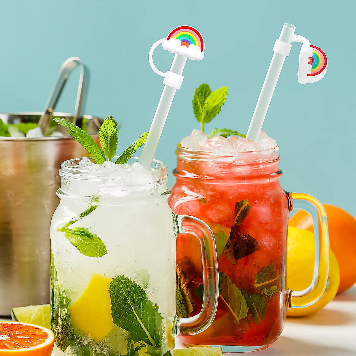 BESTOYARD Silicone Straws Tips Cover Cartoon Rainbow Reusable Compatible with Stanley Drinking Straw Lid Plug Anti-dust Airtight Seal Splash Proof For Telescopic Straw Beverages