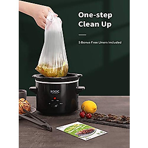 KOOC Small Slow Cooker, 2-Quart, Free Liners Included for Easy Clean-up, Upgraded Ceramic Pot, Adjustable Temp, Nutrient Loss Reduction, Stainless Steel, Black, Round…