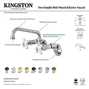 Kingston Brass KS613AB 2-Handle Wall Mount Kitchen Faucet, Antique Brass