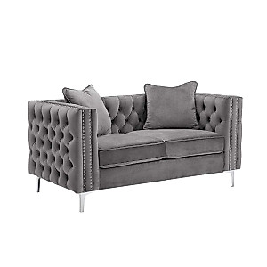 Lilola Home Lorreto Gray Velvet Loveseat