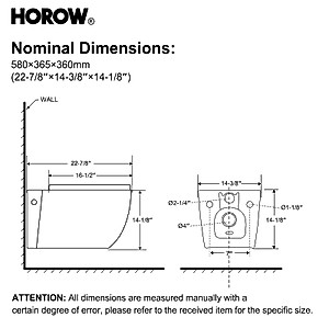 HOROW Wall Hung Toilet HR-TG02W, Compact Wall Mounted Toilet with Soft Closing Seat, 1.6 GPF/1.1 GPF Dual Flush Ceramic Round Wall Toilet for Bathroom, White Toilet Bowl