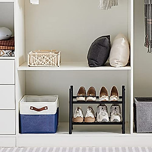 YOUDENOVA 2-Tier Expandable Shoe Rack, Stackable and Adjustable Metal Shoe Shelf, Iron Shoe Storage Organizer for Entryway, Closet, Doorway, Black