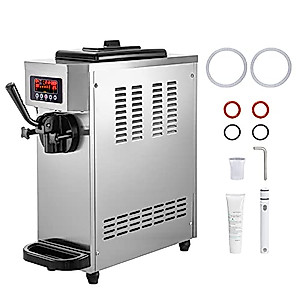 VEVOR Commercial Ice Cream Machine, 4.7-5.3Gal/H Soft Serve Machine, Single Flavor Ice Cream Maker, 1500W Countertop Soft Serve Ice Cream Machine with 1.6Gal Tank, LCD Panel, 6 Magic Heads