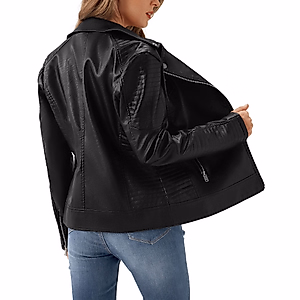 URBEST Women's Faux Leather Jacket Black Motorcycle Moto Biker Short Coat