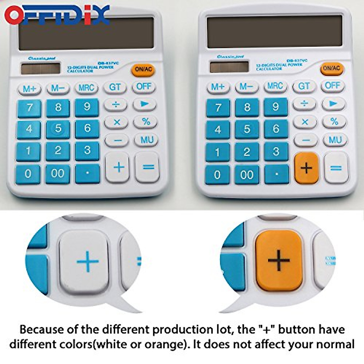 OFFIDIX Office Desktop Calculator, Solar and Battery Dual Power Electronic Calculator Portable 12 Digit Large LCD Display Calculator, Calculators Large Display Blue